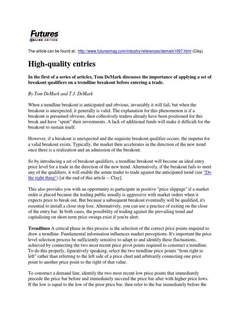 High-Quality Entries: by Tom Demark and T.J. Demark | PDF | Prices | Demand