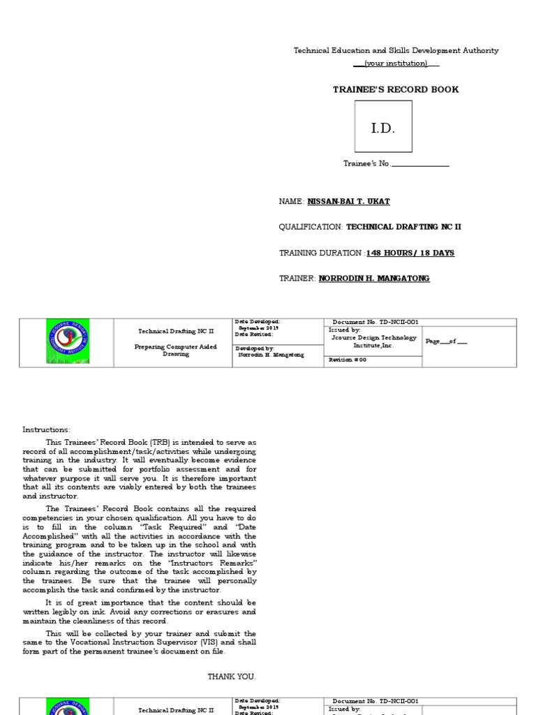 Trainee'S Record Book: Technical Education and Skills Development ...