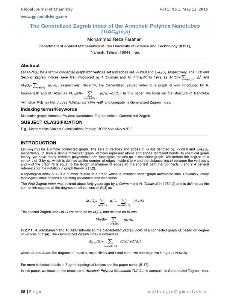 The Generalized Zagreb Index of The Armchair Polyhex Nanotubes | PDF | Vertex (Graph Theory ...