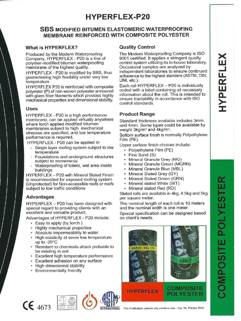 Hyperflex P20. 4mm Torch-On Applied SBS Modified Bitumen Waterproofing ...