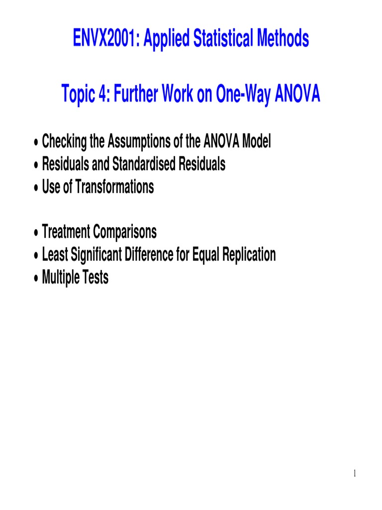 Topic 4 - Further Work On One-Way ANOVA | PDF | Analysis Of Variance | Errors And Residuals