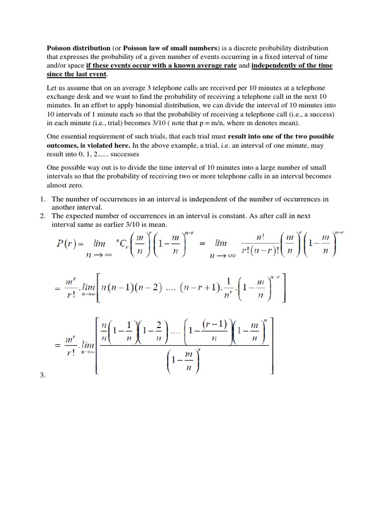 Poisson Distribution (Or Poisson Law of Small Numbers) Is A Discrete ...