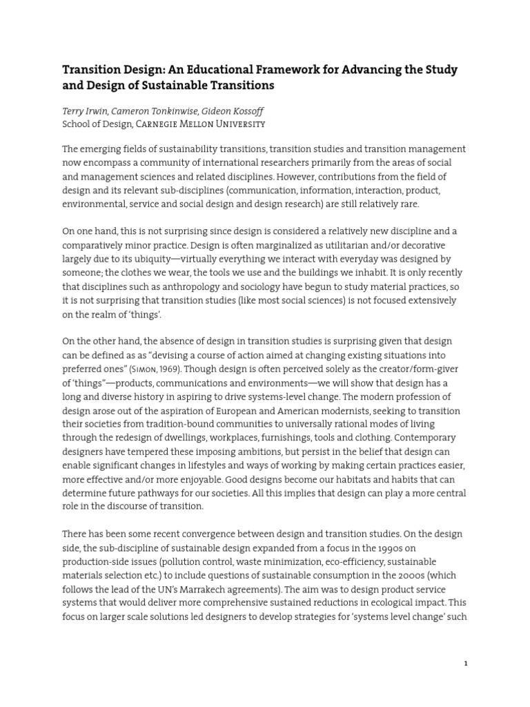 Irwin Et Al - Transition Design - An Educational - Framewo | PDF ...