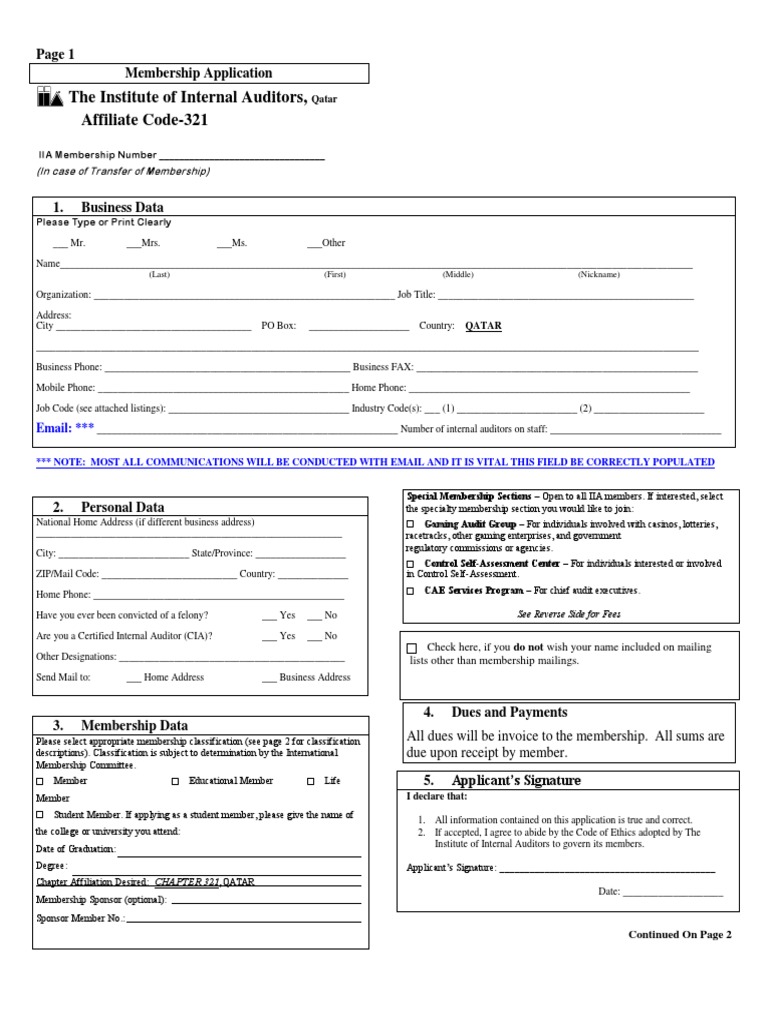 The Institute of Internal Auditors, Affiliate Code-321: Membership ...