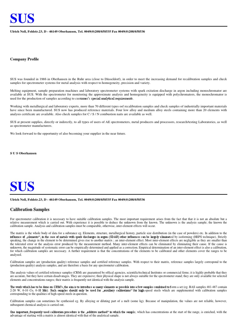 SUS Katalog en | PDF | Calibration | Analytical Chemistry