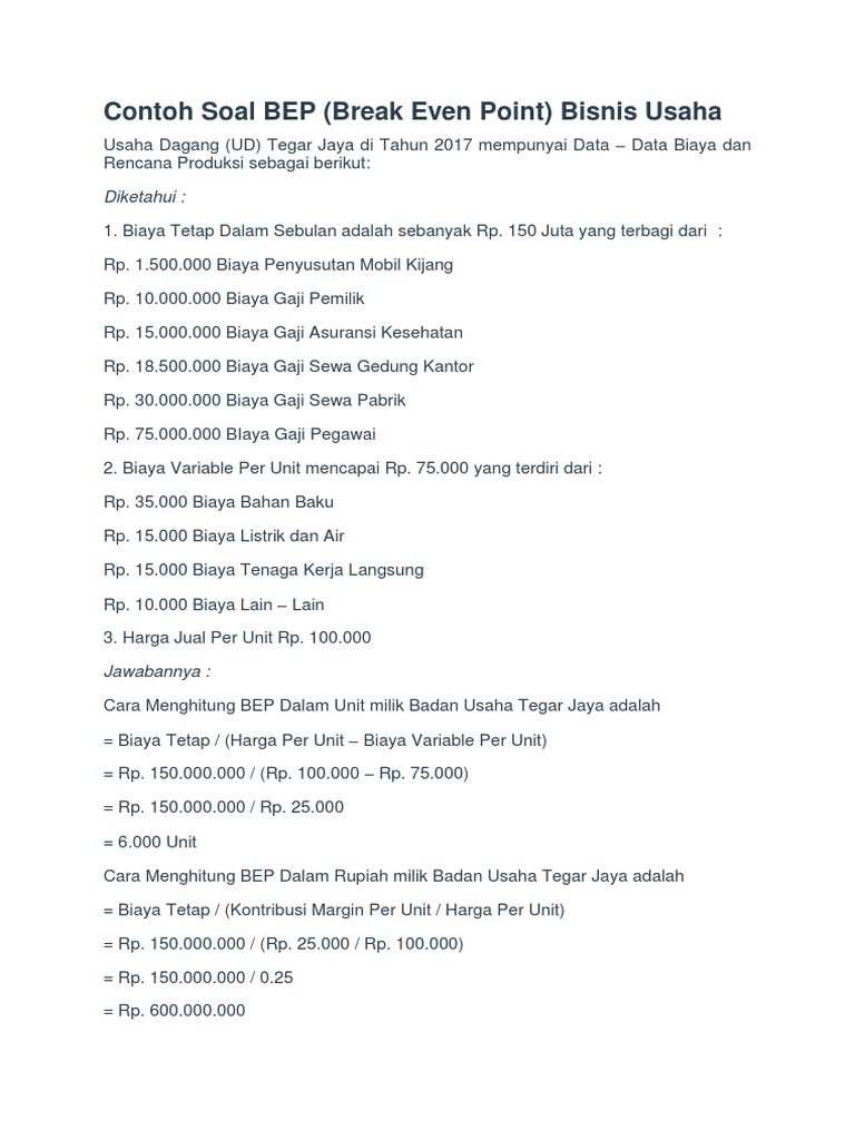 Contoh Soal BEP | PDF