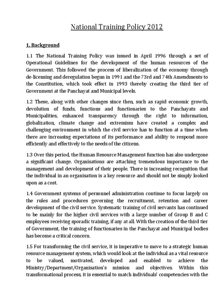 National Training Policy 2012 | PDF | Competence (Human Resources ...