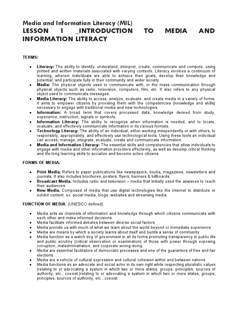 Introduction To Media Literacy | PDF | Information Literacy | Mass Media