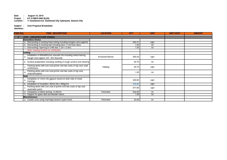 Civil Works BOQ | PDF | Building Technology | Building Engineering