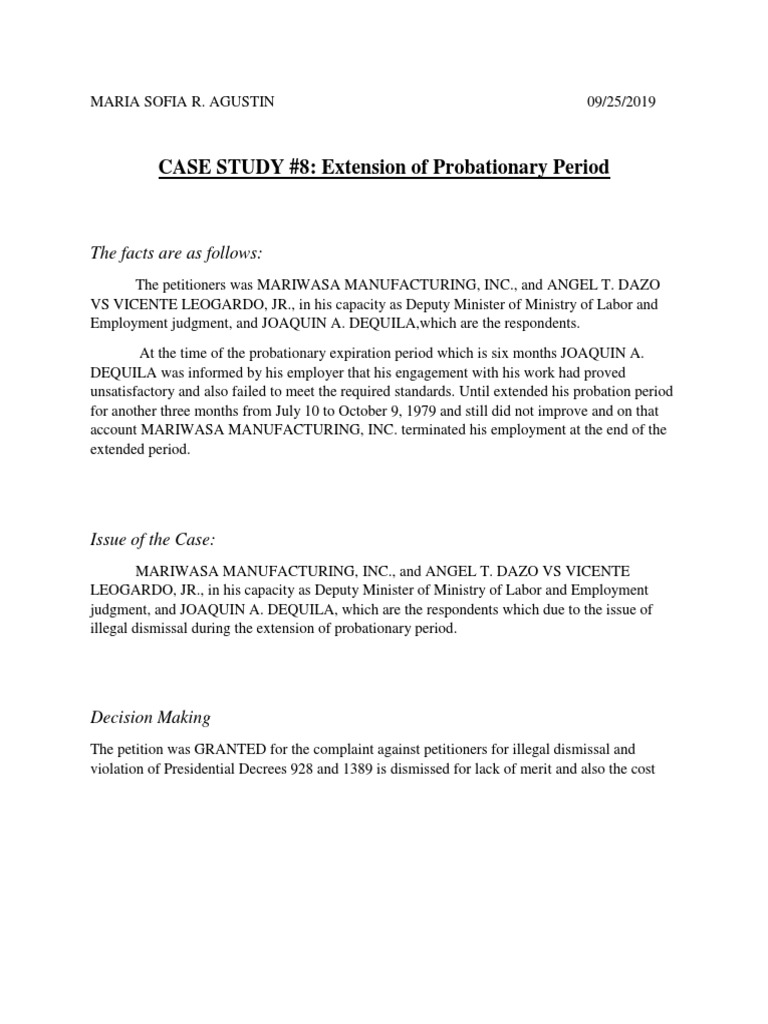 CASE STUDY #8: Extension of Probationary Period: The Facts Are As ...