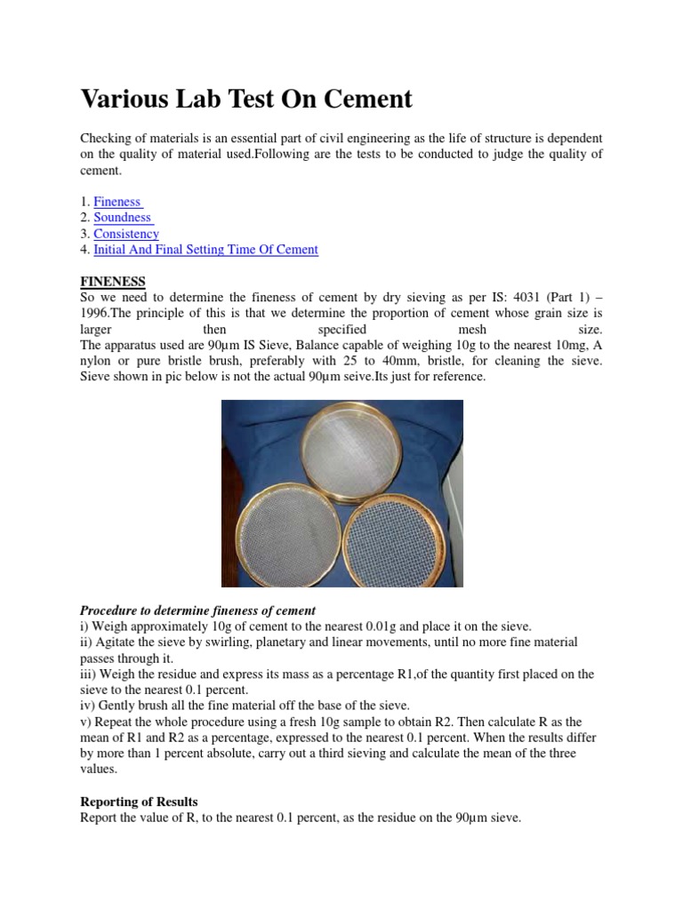 Cement Laboratory Testing Methods | PDF | Percentage | Cement