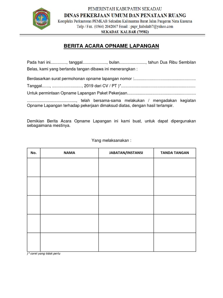 Contoh Ba Opname Pekerjaan | PDF