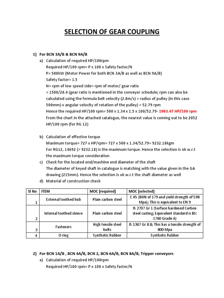 Gear Coupling Selection | PDF | Torque | Gear