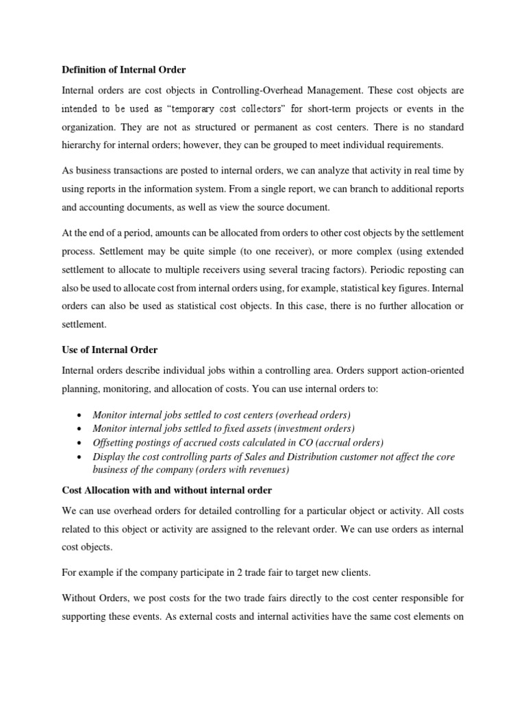 Definition of Internal Order: Business of The Company (Orders With ...