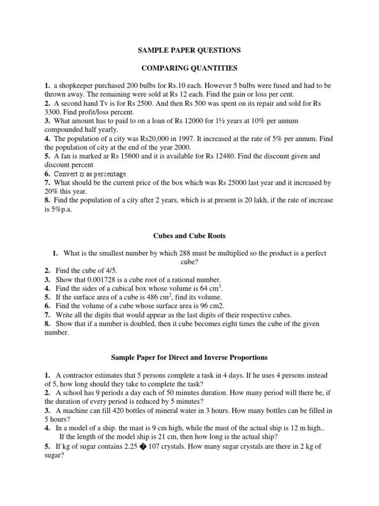 Math Practice Questions | PDF | Numbers | Percentage