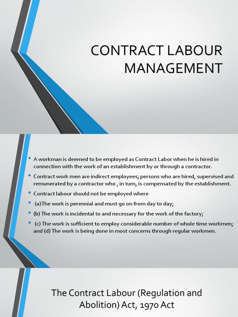 Contract Labour Management | PDF | Working Conditions | Employment