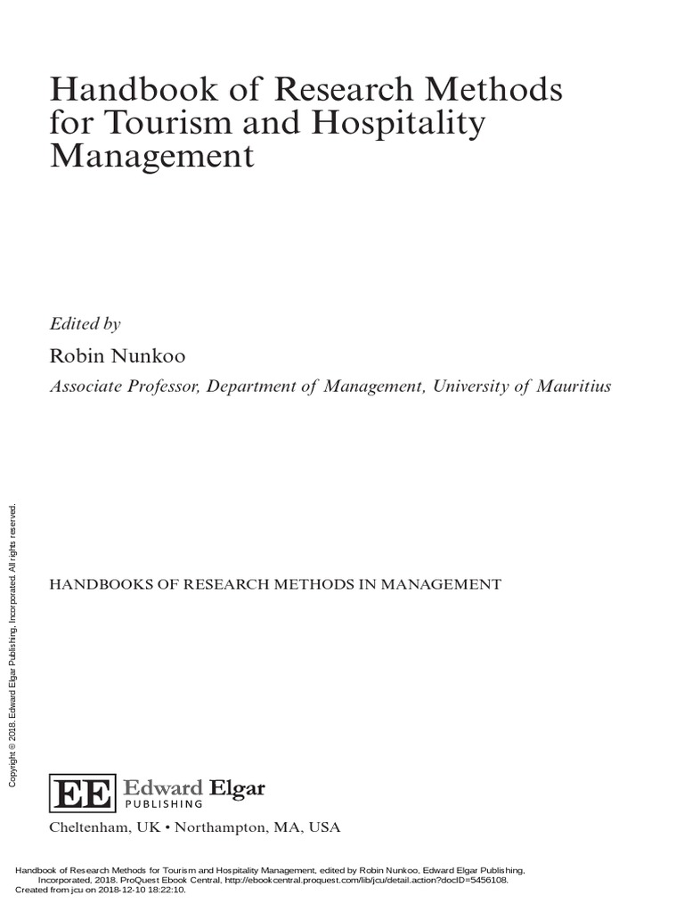Handbook of Research Methods For Tourism and Hospitality Management ...