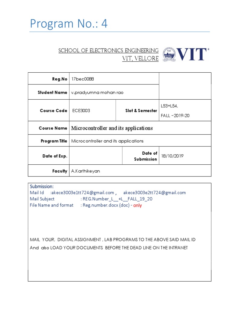 Program No.: 4: VIT, Vellore | PDF | Computer Program | Programming