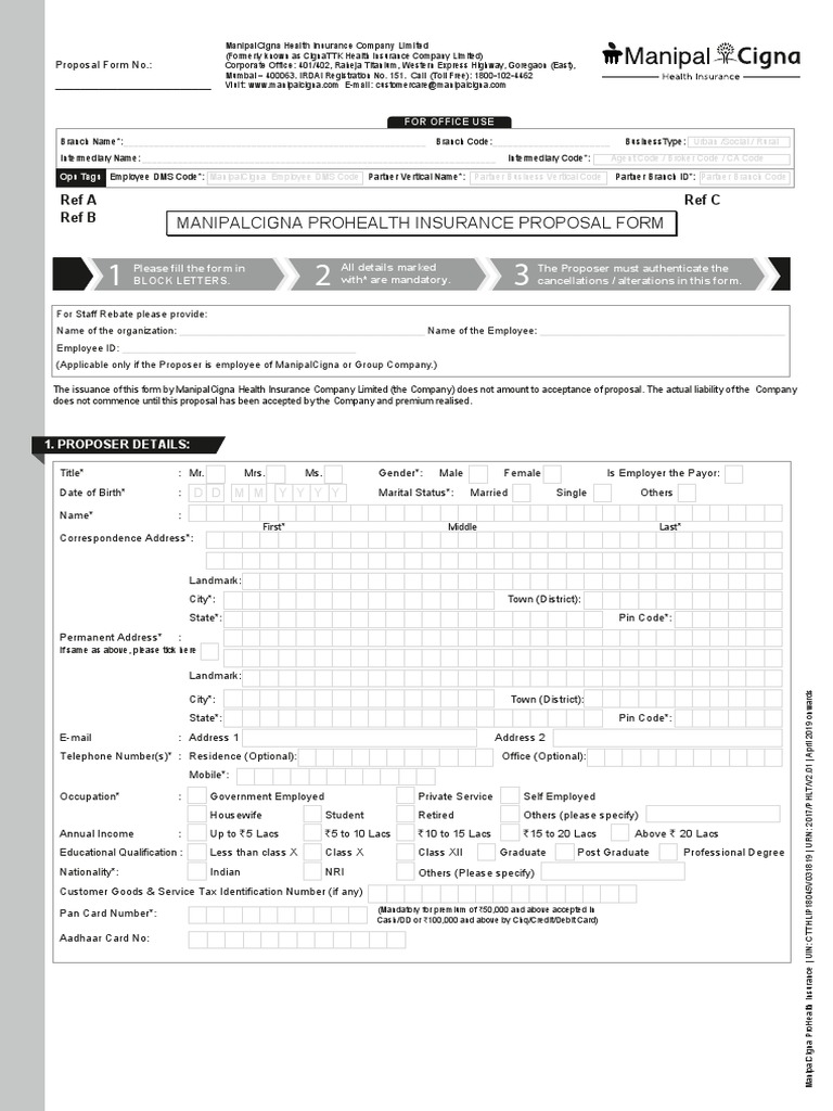 ProHealth Prosal Form | Download Free PDF | Insurance | Cheque