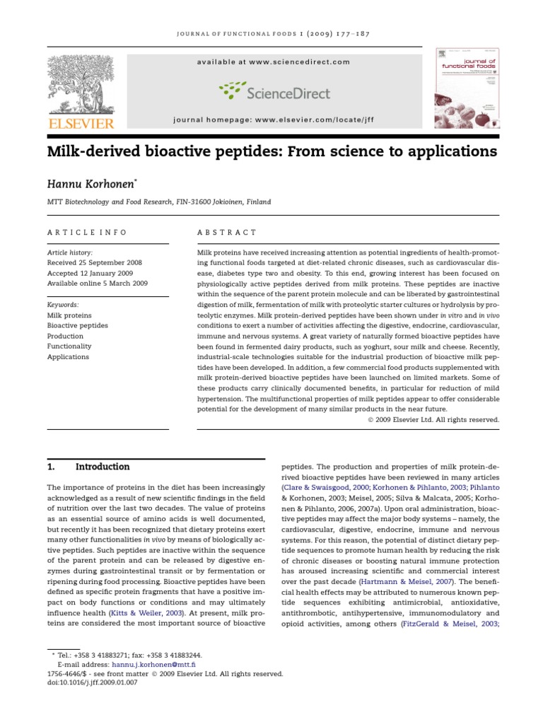 Milk Bioactive Peptides: Health Benefits & Uses | PDF | Protease ...