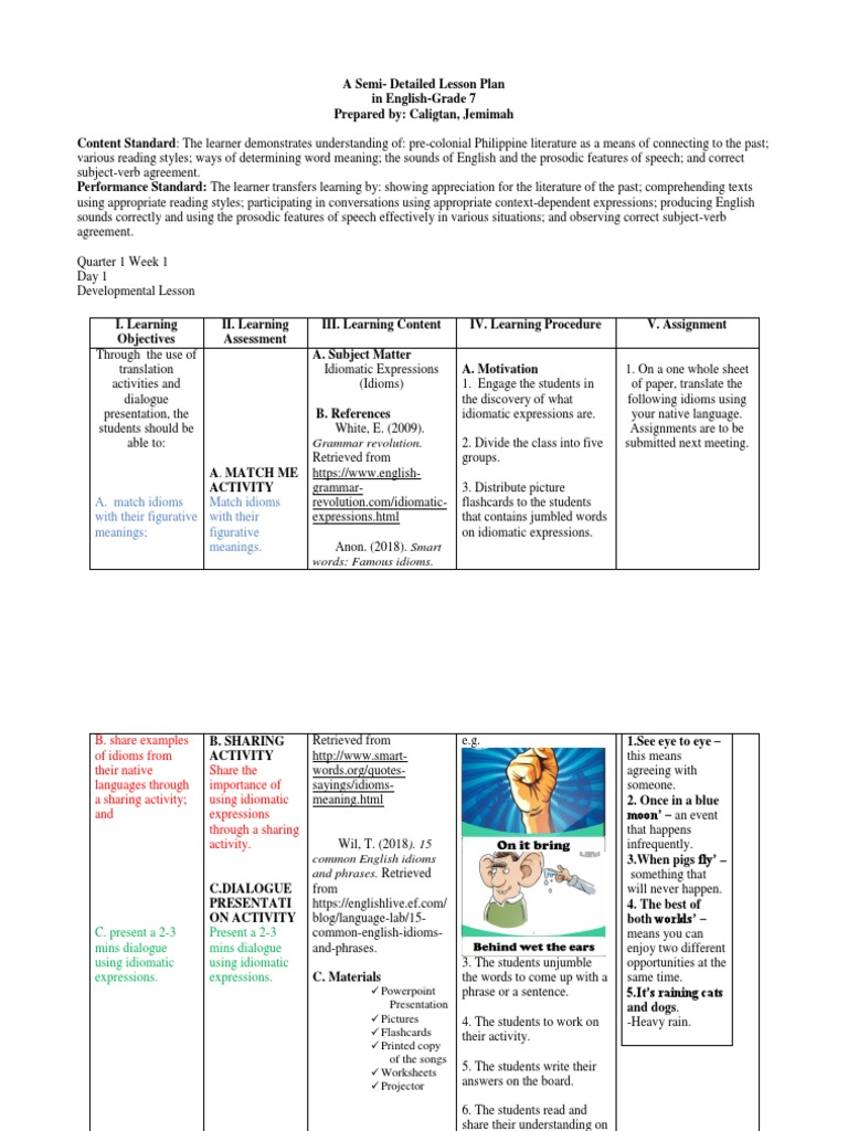 Lesson Plan | PDF | Idiom | Translations