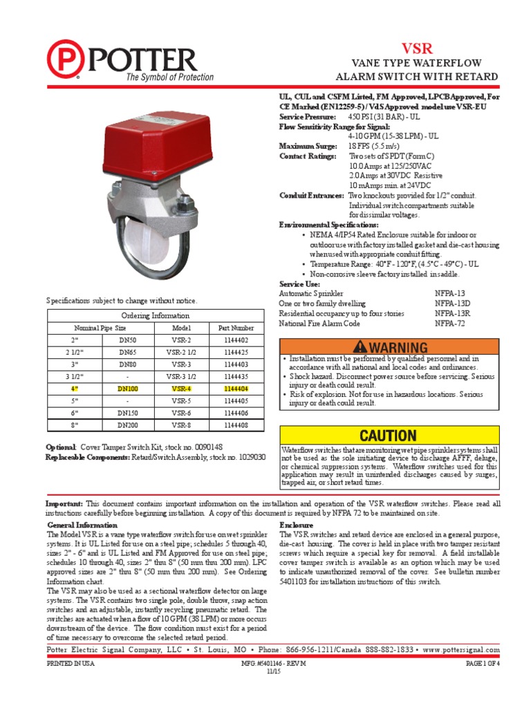 4 Inch Flow Switch Specs | PDF | Electrical Connector | Pipe (Fluid ...