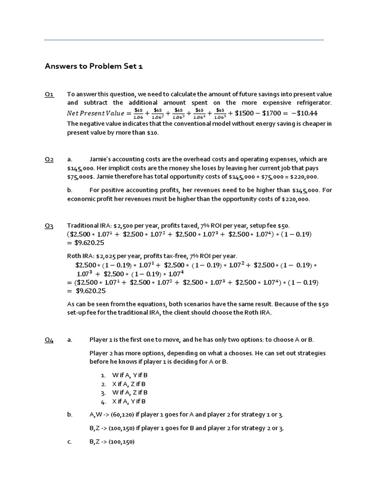 Problem Set 1 Answers | PDF | Economic Equilibrium | Economics
