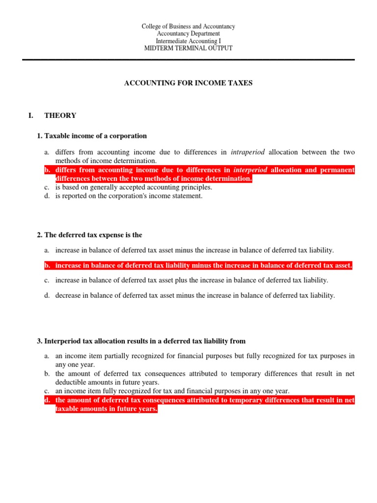 Accounting For Income Taxes Overview Pdf Deferred Tax Tax Expense