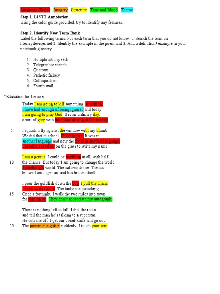 Carol Ann Duffy - OMPLISTT Guided Annotation - Education For Leisure ...