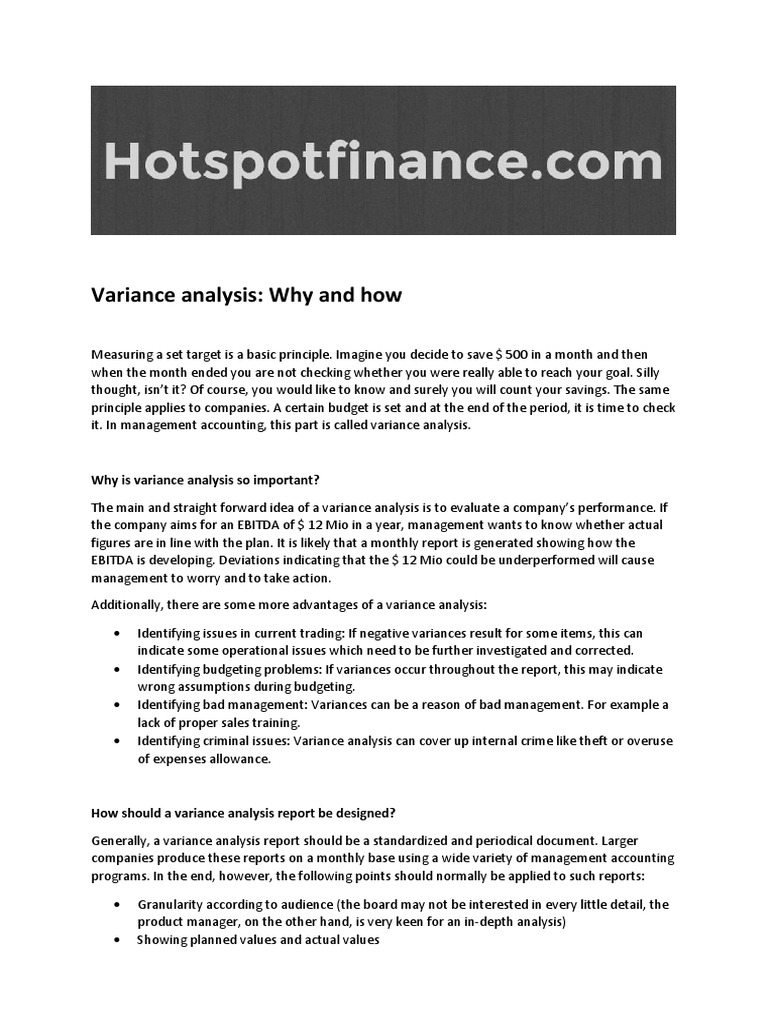 Variance Analysis: Why and How | PDF | Variance | Management Accounting