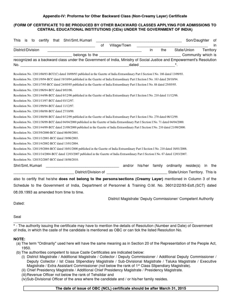 Obc NCL | Download Free PDF | Magistrate | Government Of India