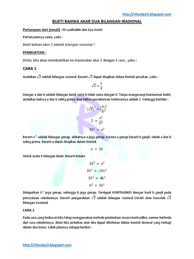 Bukti Bahwa Akar Dua Bilangan Irasional 2 | PDF