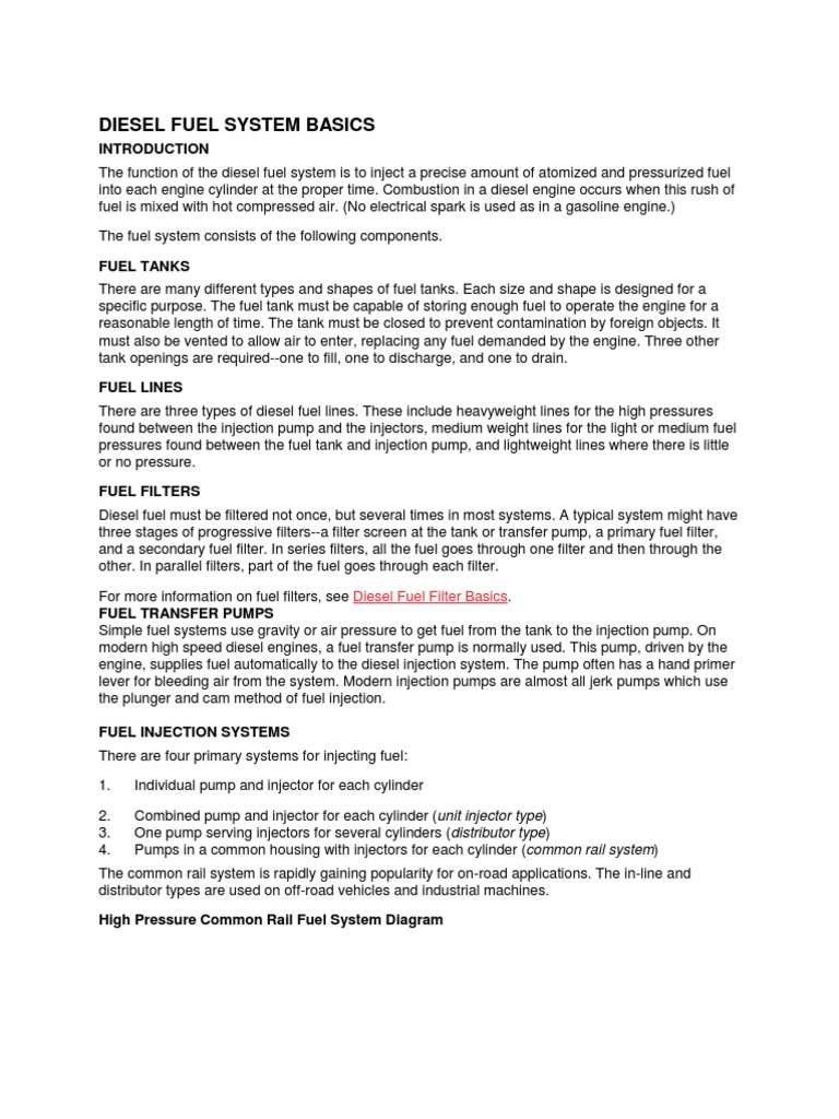Diesel Fuel System Basics | PDF | Fuel Injection | Diesel Engine