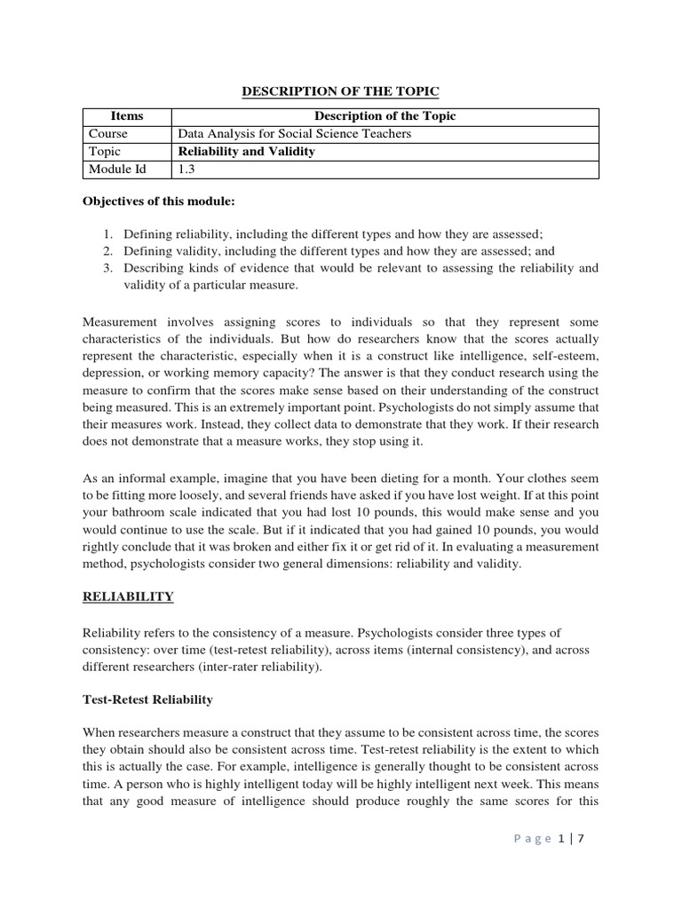 Course Data Analysis For Social Science Teachers Topic Module Id 1.3 | PDF | Validity ...