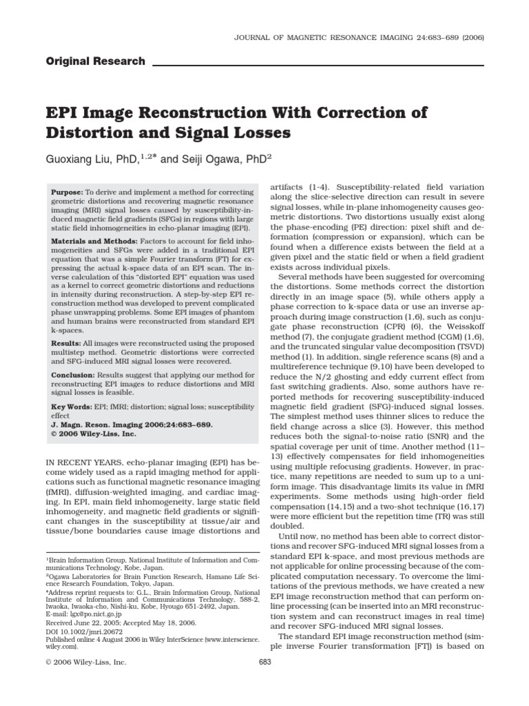 EPI Image Reconstruction With Correction of Distortion and Signal ...