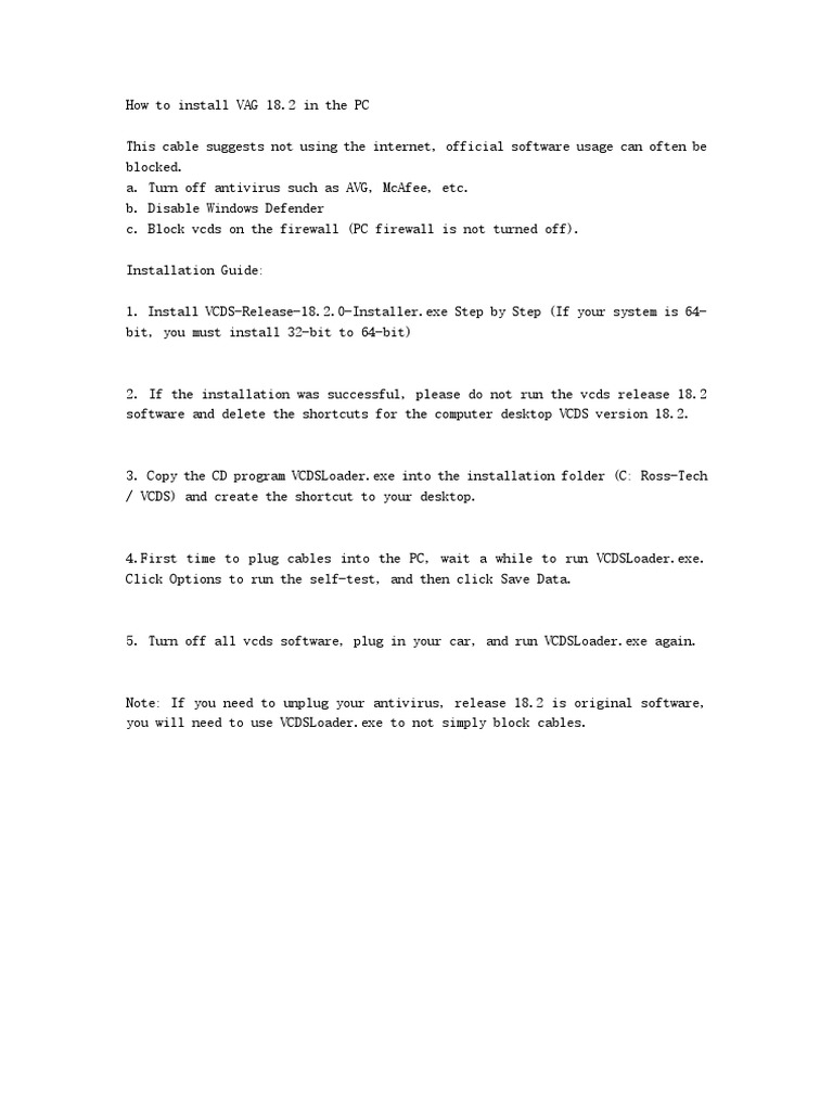 VCDS 18.2 EN Installation Instructions | PDF