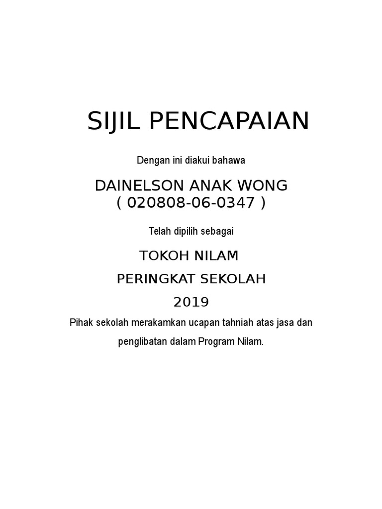 Sijil Tokoh Nilam | PDF