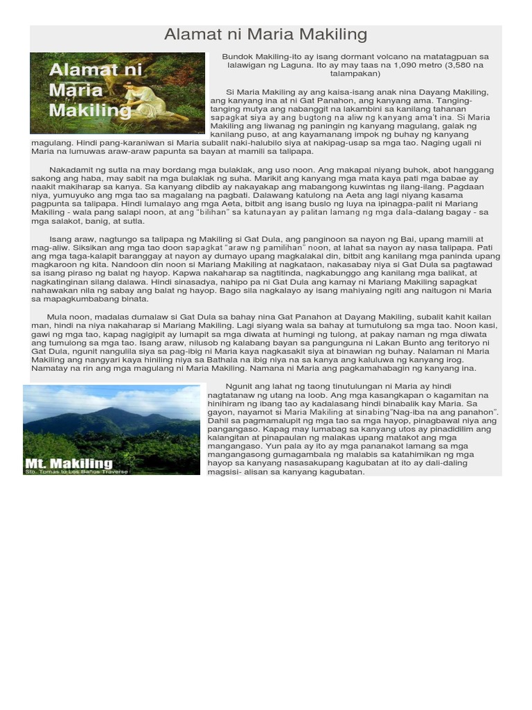 Alamat Ni Maria Makiling | PDF