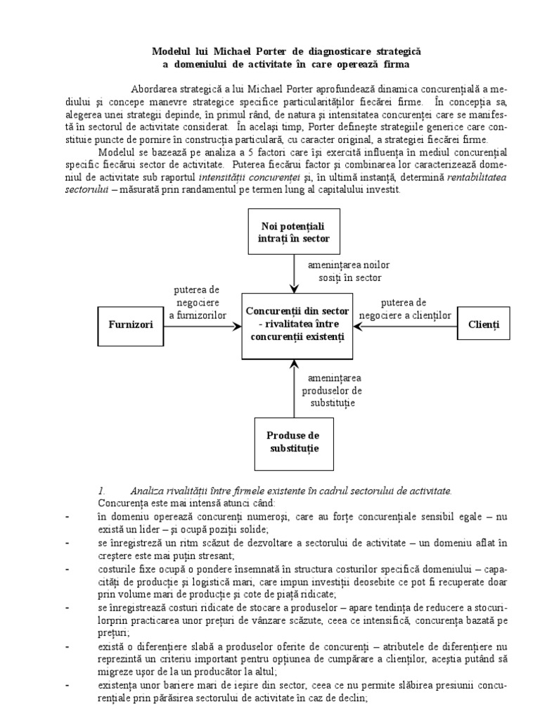 Modelul Lui Michael Porter de Diagnostic Are Strategic A A Domeniului ...