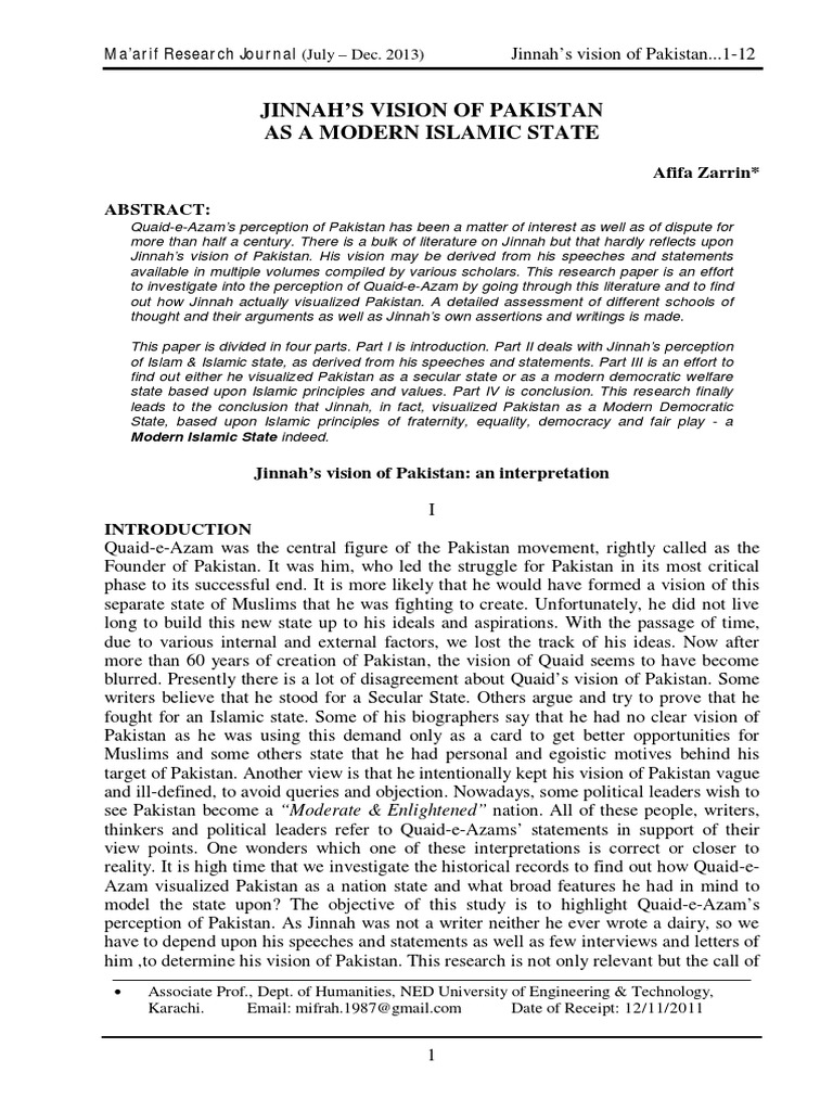 01-Jinnah's Vision of Pakistan PDF | PDF | Muhammad Ali Jinnah | Secularism