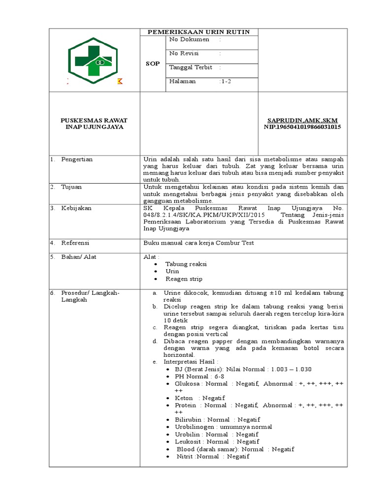 Sop Pemeriksaan Urine | PDF
