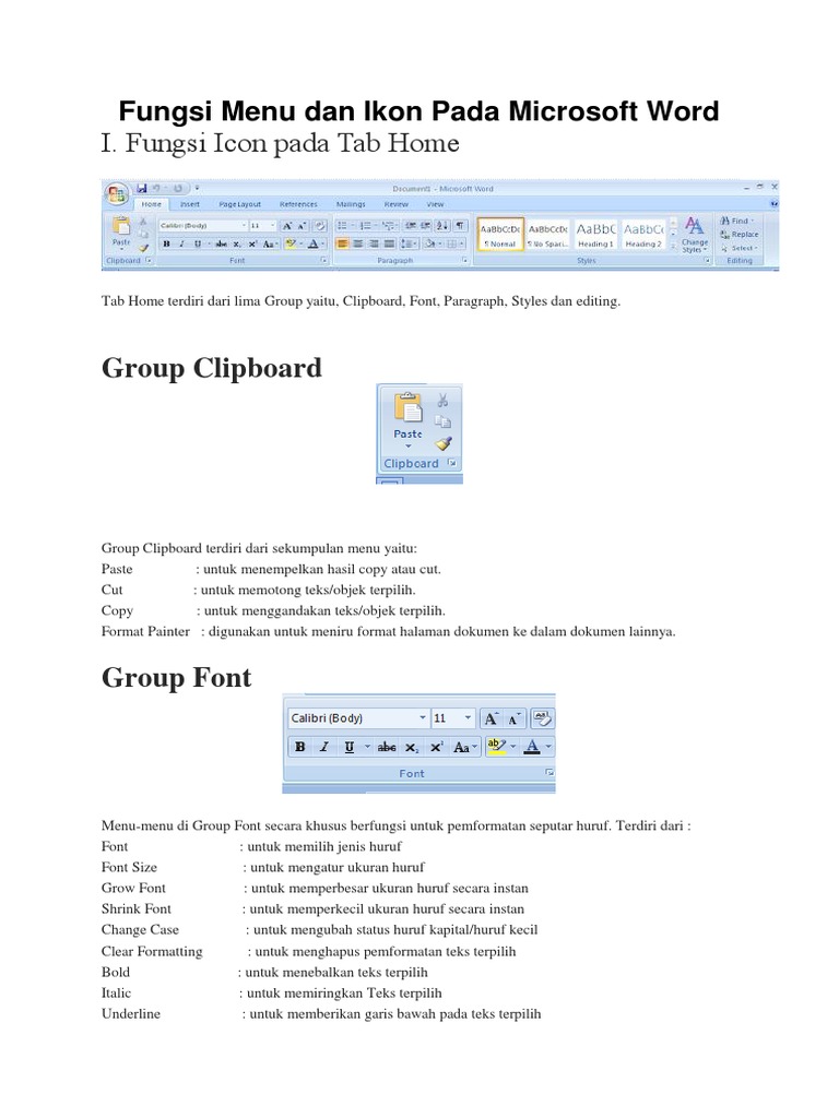 Fungsi Menu Dan Ikon Pada Microsoft Word | PDF