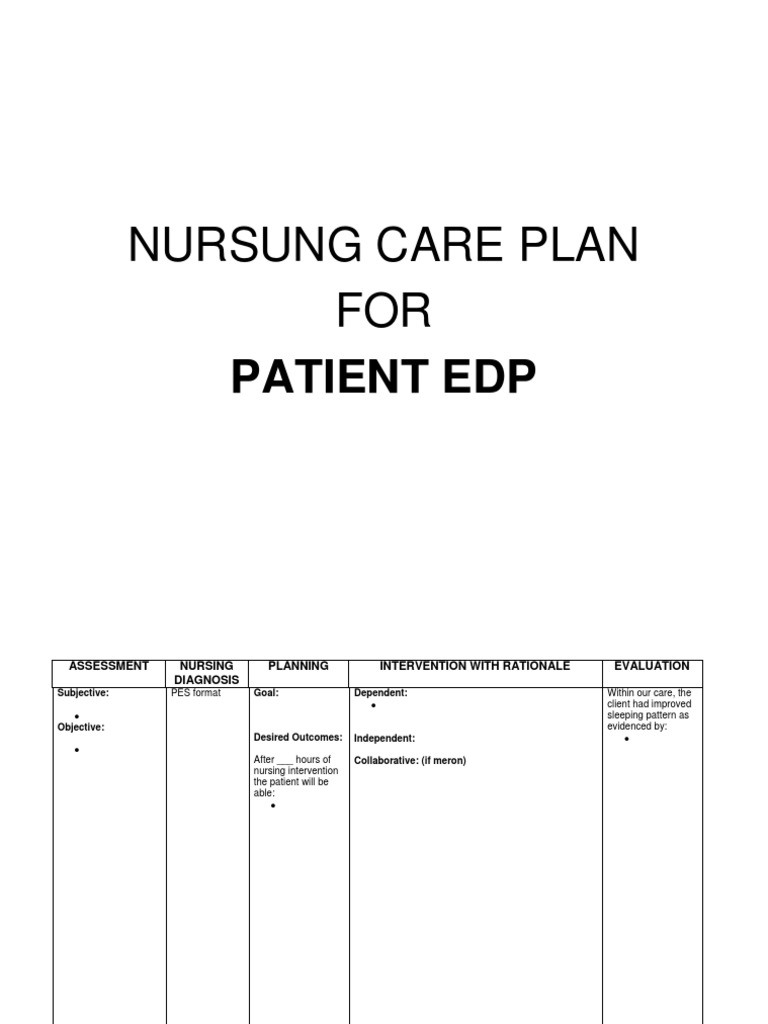 Nursung Care Plan FOR: Patient Edp | PDF