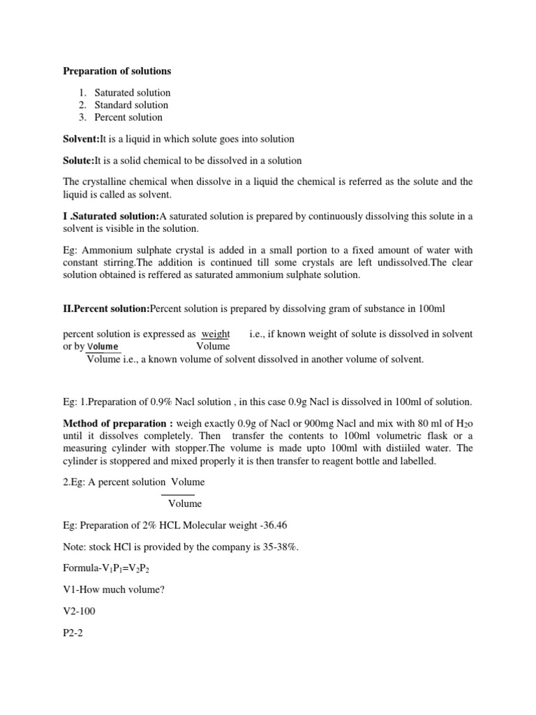 Preparation of Solutions | PDF | Solution | Acid