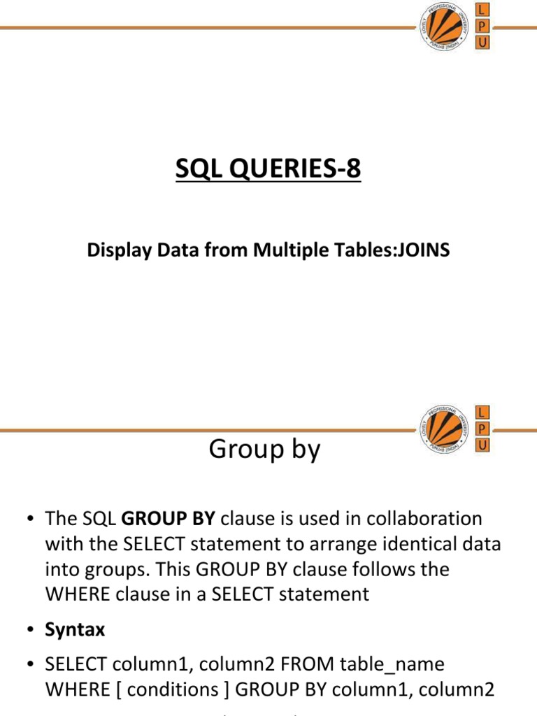 SQL Queries-8: Display Data From Multiple Tables:JOINS | PDF | Areas Of Computer Science ...