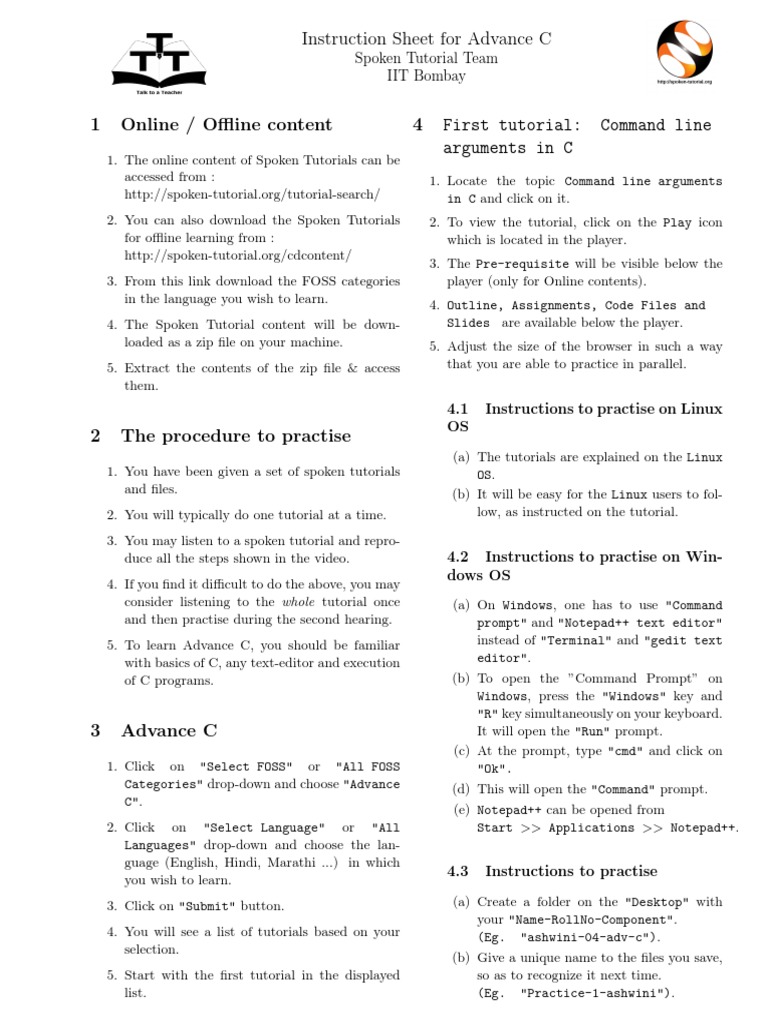 Advance C Instruction Sheet English | PDF | Online And Offline ...