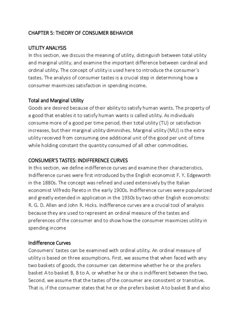 Theory of Consumer Behavior | PDF | Utility | Marginal Utility
