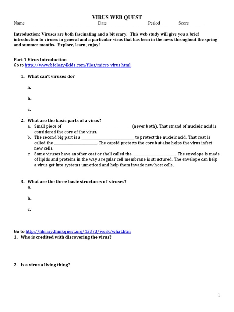 Virus Web Quest Overview | PDF | Virus | Biological Evolution