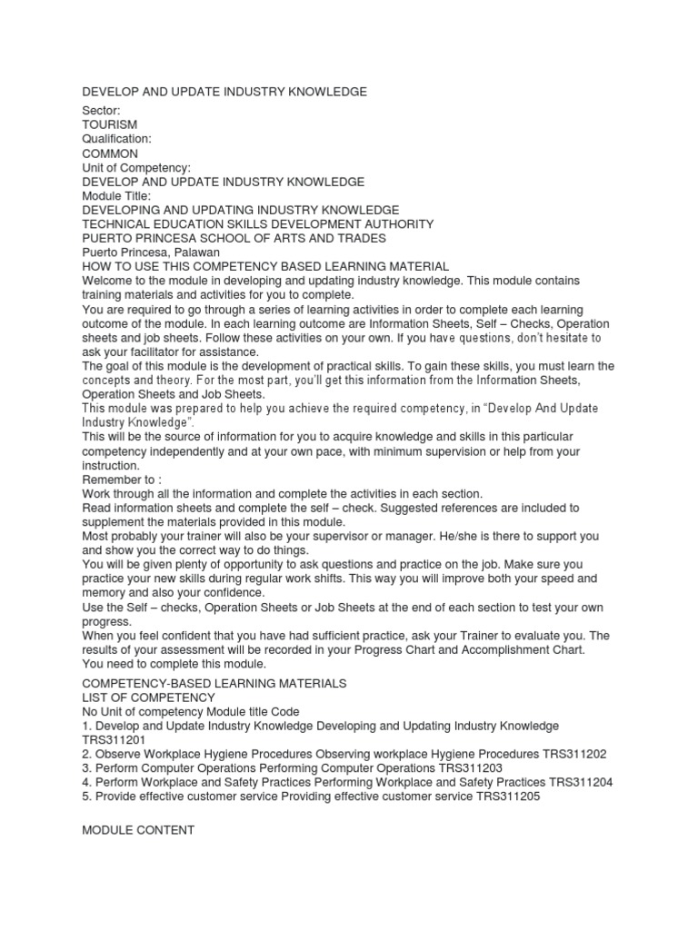 Develop and Update Industry Knowledge | PDF | Competence (Human Resources) | Employment