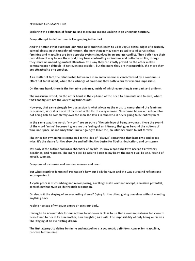 Feminine And Masculine Pdf Masculinity Femininity